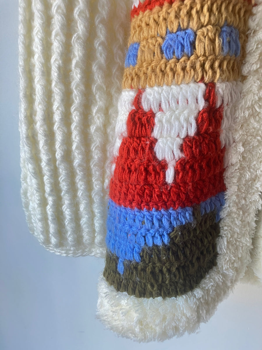 Vintage White Floral Knit Cardigan with Fluffy Collar – The Curatorial ...